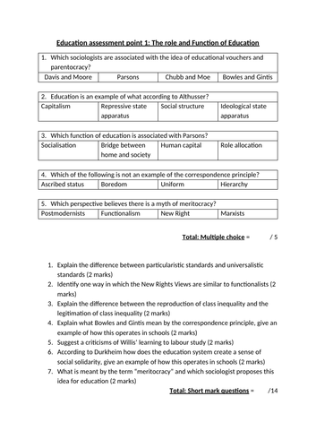 AQA Sociology Education Assessment resources | Teaching Resources