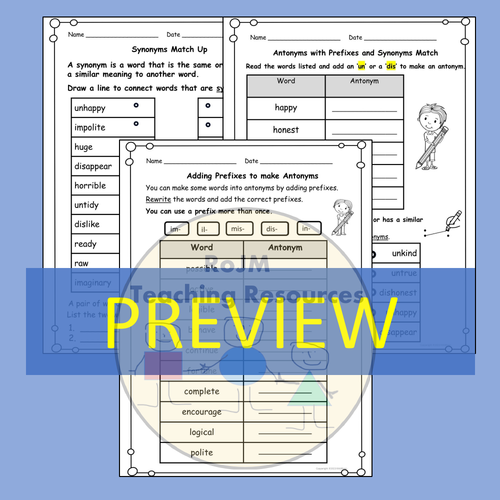 Antonyms Synonyms PowerPoint Presentation Worksheets Flashcards ...