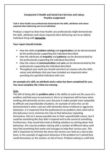 Health and Social Care: Component 2 NEW SPEC 2022 Assessment resources ...