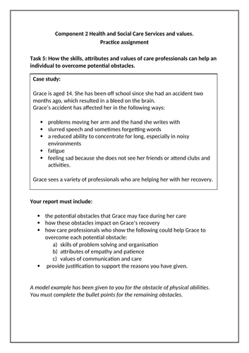 Health and Social Care: Component 2 NEW SPEC 2022 Assessment resources ...