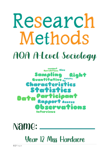 AQA A Level Sociology Research Methods - full unit of work and booklet ...
