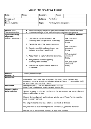 Access to HE Psychology: Psychodynamic Approach | Teaching Resources