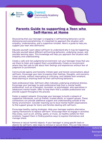 Parent Guide supporting Teen who Self-Harms | Teaching Resources Parent Guide supporting Teen who Self-Harms | Teaching Resources
