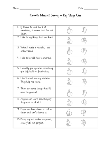 Growth Mindset Questionnaire | Teaching Resources