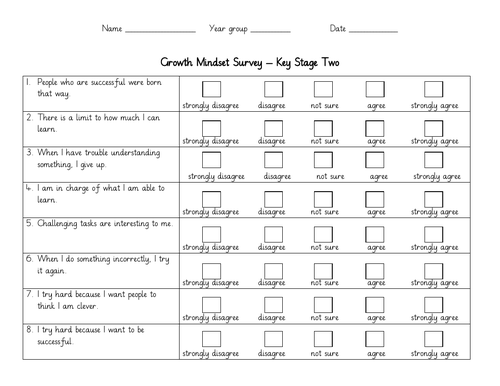 Growth Mindset Questionnaire | Teaching Resources