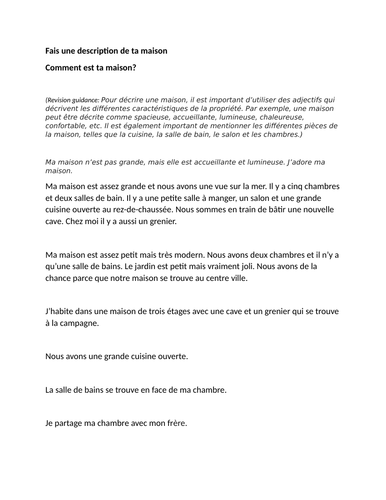 GCSE FRENCH extensive sentences for describing your house MA MAISON ...