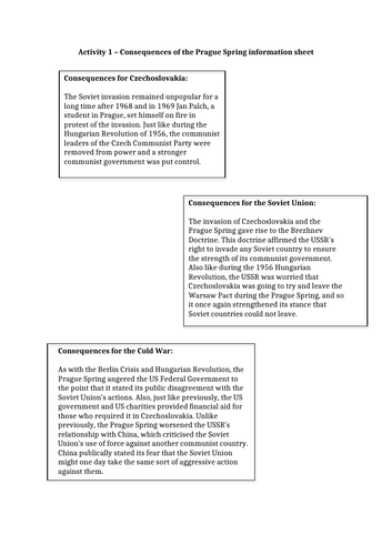 Cold War - consequences of the Prague Spring | Teaching Resources