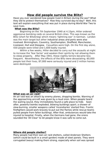 Blitz World War Two non fiction text Year 6 WAGOLL | Teaching Resources