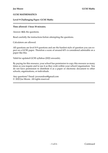 GCSE level 9 maths paper | Teaching Resources