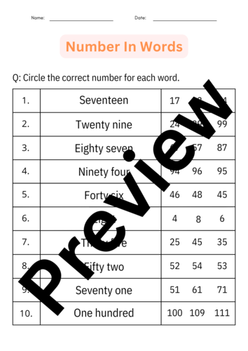 Printable Writing Number Words 1 to 100 Worksheets for Kindergarten ...