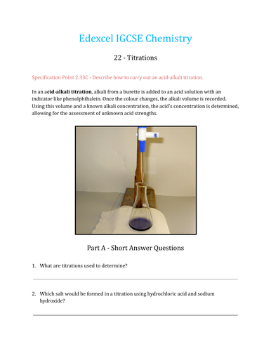 Edexcel IGCSE Chemistry Worksheets Chapter 5 - Acids, Bases and Salts | Teaching Resources