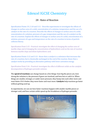 Edexcel IGCSE Chemistry Lesson 28 - Rates of Reaction | Teaching Resources