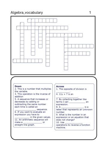 Mathematics vocabulary - Crosswords_KS3 | Teaching Resources