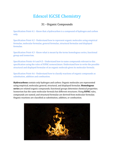 Edexcel IGCSE Chemistry Lesson 31 - Organic Compounds | Teaching Resources