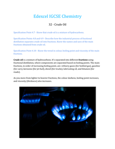 Edexcel IGCSE Chemistry Lesson 32 - Crude Oil | Teaching Resources