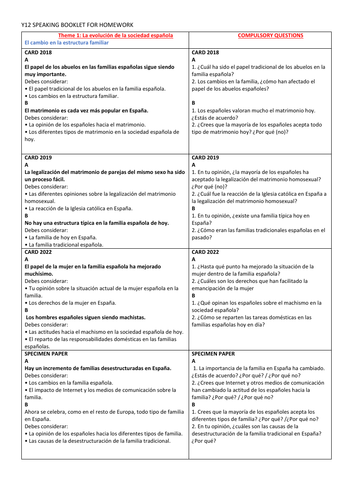 SPANISH Y12 A LEVEL SPEAKING STIMULUS CARDS EDEXCEL, DIVIDED BY THEMES ...
