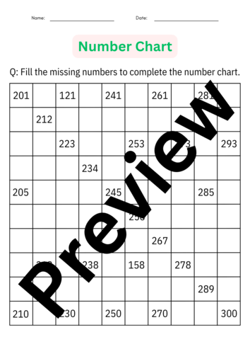 Number Chart 1 to 1000 - Missing Number Math Worksheets for Grade 1, 2 ...