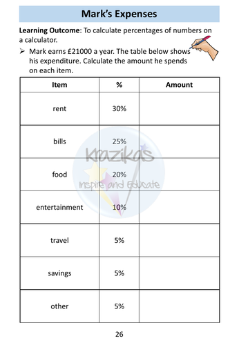 Percentages Workbook Level 1 Maths Functional Skills | Teaching Resources