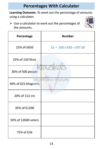 Percentages Workbook Level 1 Maths Functional Skills | Teaching Resources