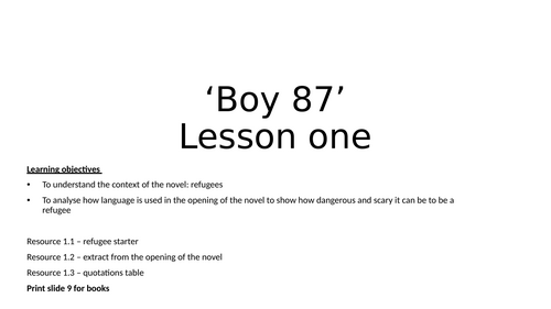 'Boy 87' Novel KS3 Scheme of Learning | Teaching Resources
