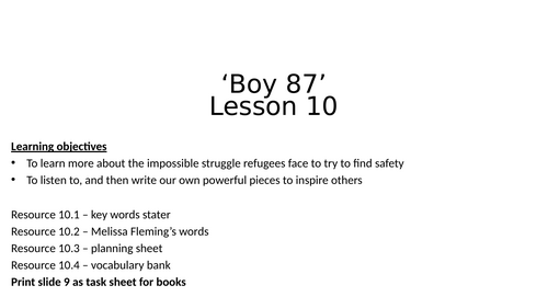 'Boy 87' Novel KS3 Scheme of Learning | Teaching Resources