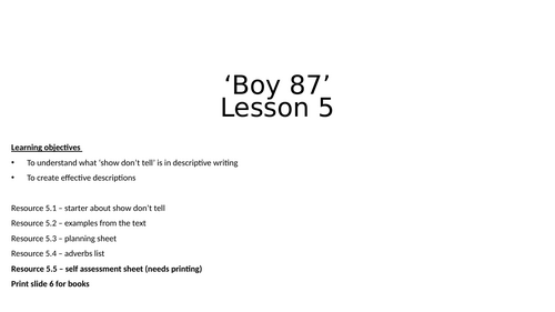 'Boy 87' Novel KS3 Scheme of Learning | Teaching Resources