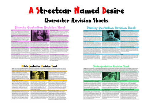 A Streetcar Named Desire: Character Revision Sheets | Teaching Resources