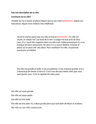 GCSE FRENCH speaking exam - fais une description de ta ville ...
