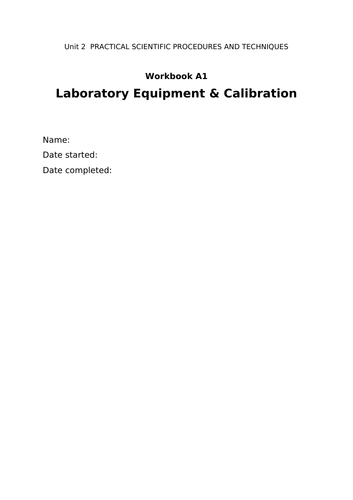 Laboratory Equipment & Calibration Workbook | Teaching Resources