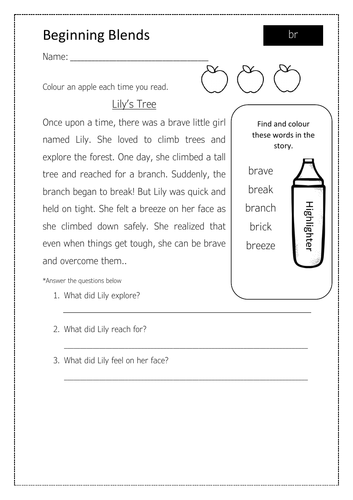 Master Phonics: Beginning Blends Reading Comprehension Passages ...