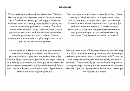 Careers Literacy Tasks | Teaching Resources