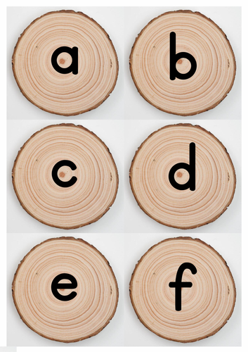 Classroom lower case letters on wood log slices | Teaching Resources