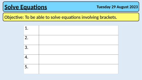Solve Equations (with Brackets) | Teaching Resources