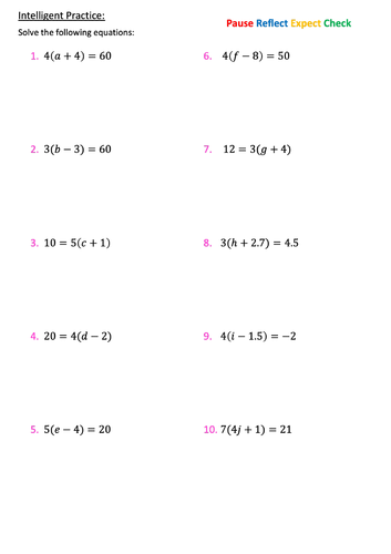 Solve Equations (with Brackets) | Teaching Resources