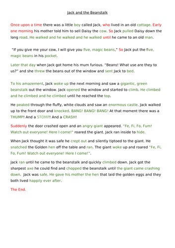 Jack and the Beanstalk Talk for Writing Reception EYFS planning Spring ...