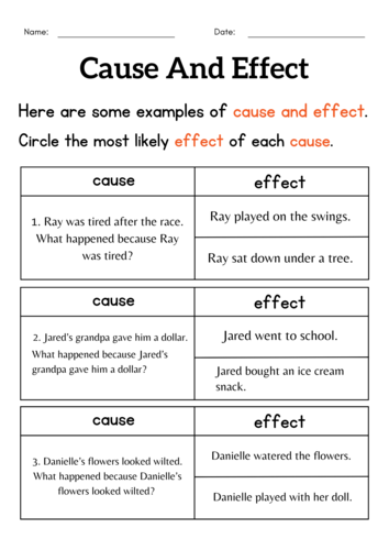 1st grade cause and effect worksheet - Cause and effect activity sheets ...