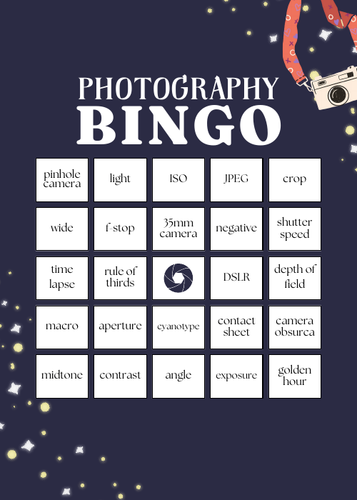 Photography Keyword Bingo Cards | Teaching Resources