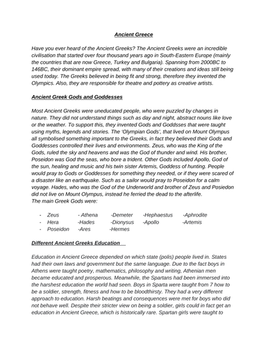 Ancient Greece non-chronological report | Teaching Resources