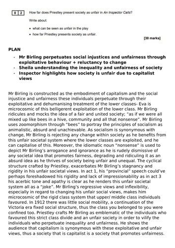 An Inspector Calls grade 9 essay - "Unfairness in Society" | Teaching ...