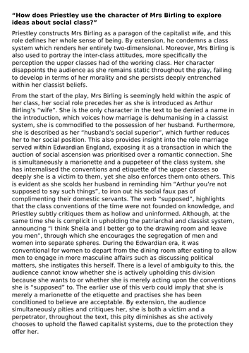 An Inspector Calls grade 9 essay - "The role of Mrs Birling" | Teaching ...