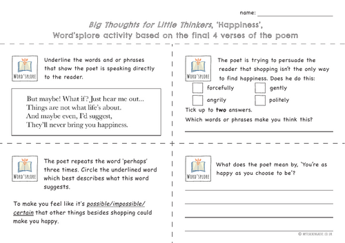 Big Thoughts for Little Thinkers - Poetry Comprehension - plastic ...