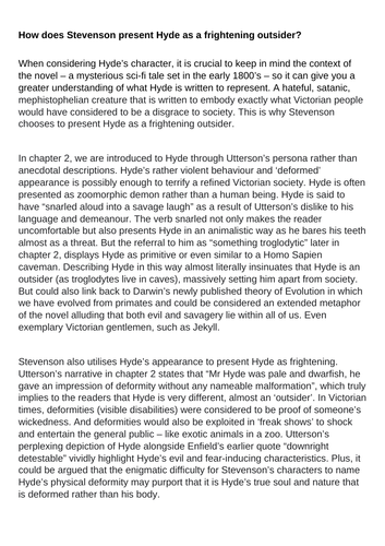 Jekyll & Hyde grade 9 essay - "Hyde as a frightening outsider ...