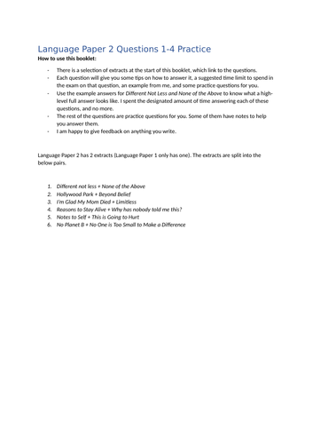 GCSE Language Paper 2 Revision Booklet | Teaching Resources