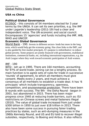 GLOBAL POLITICS CLASS WORK + STATS SHEET 2023 | Teaching Resources