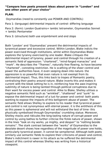 Power & Conflict Poetry grade 9 essay - London vs Ozymandias | Teaching ...