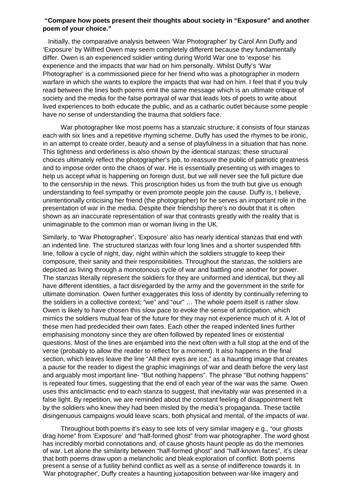 Power & Conflict Poetry grade 9 essay - Exposure vs War Photographer ...