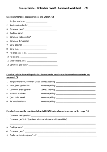 YEAR 7 FRENCH - UNITÉ 1 BIENVENUE | Teaching Resources