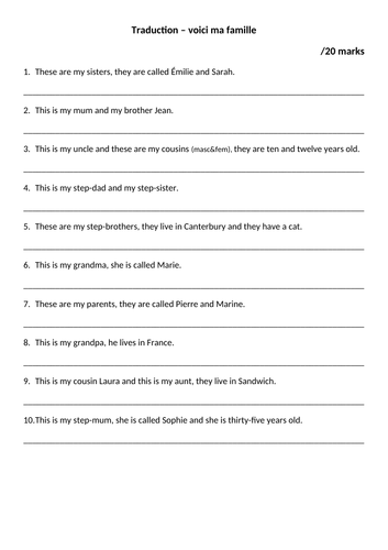 YEAR 7 FRENCH - UNITÉ 2 MA FAMILLE | Teaching Resources