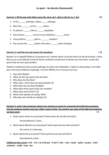 YEAR 7 FRENCH - UNITÉ 4 LES PASSE-TEMPS | Teaching Resources
