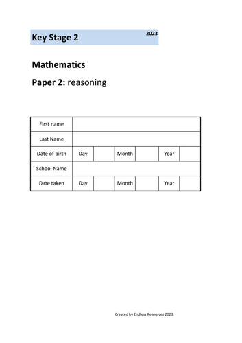 5 different copies of Paper 2 Key Stage 2 Maths SATs based on 2023 ...